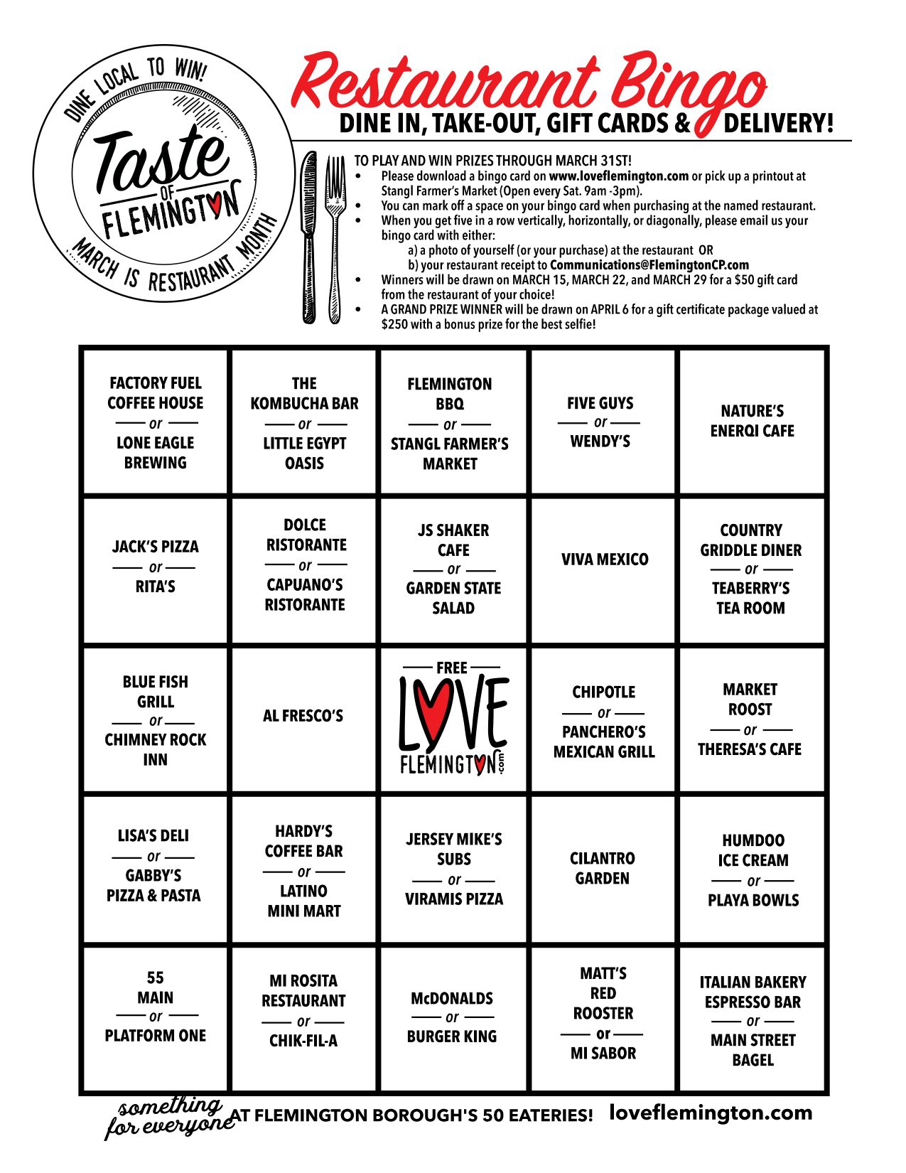Restaurant Bingo | Love Flemington