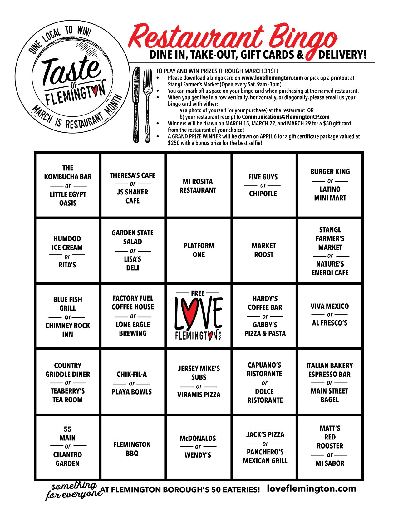 Restaurant Bingo | Love Flemington