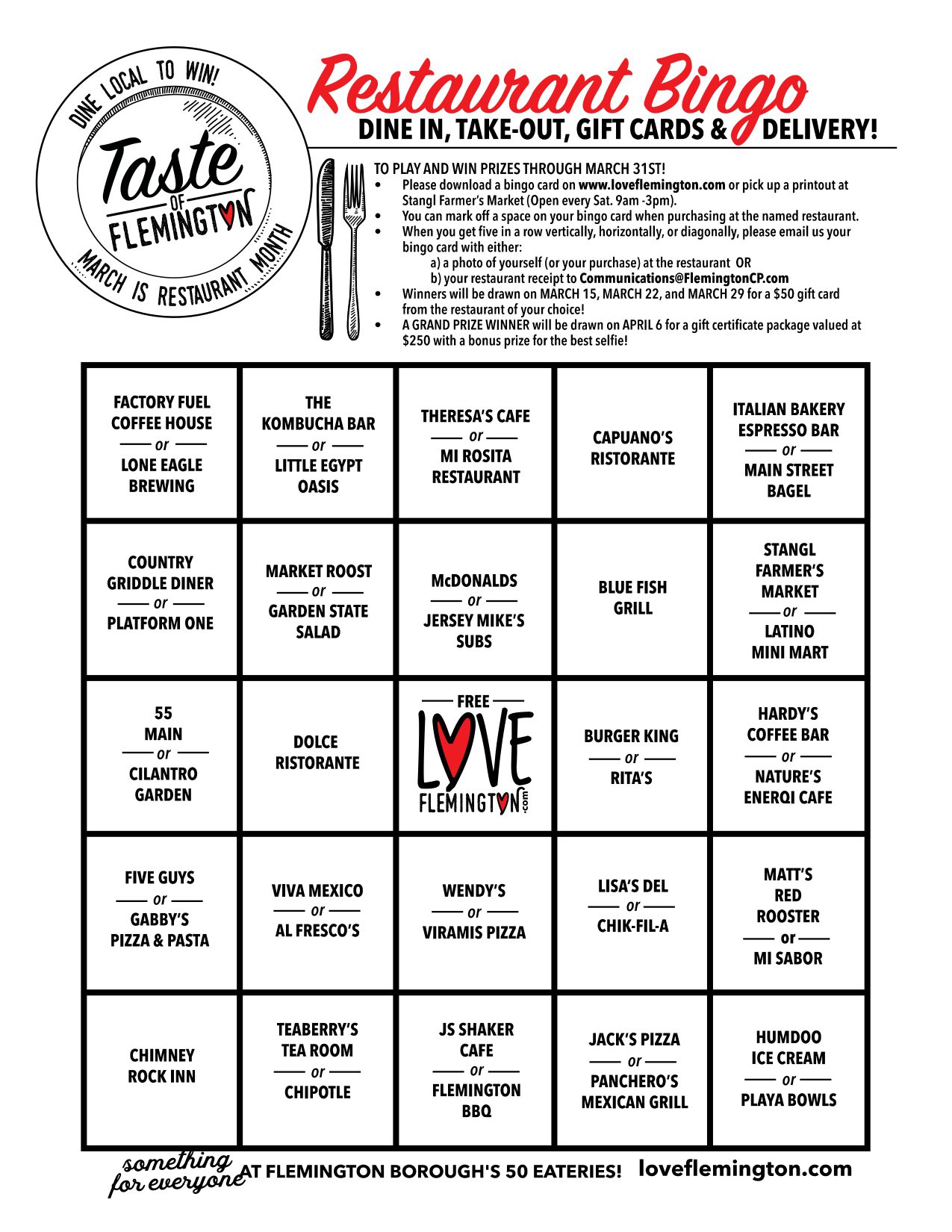 Restaurant Bingo | Love Flemington